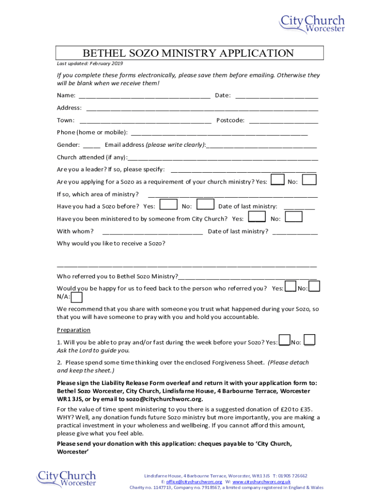 Fillable Online Sozo Ministry Application Form Fax Email Print - pdfFiller