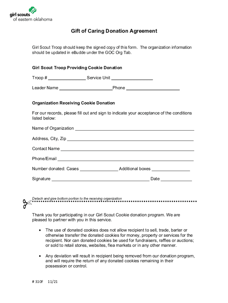 Fillable Online Gift of Caring Donation Agreement Fax Email Print ...