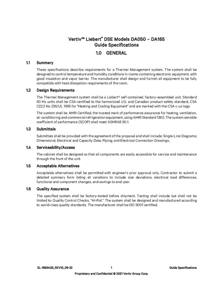 Fillable Online Vertiv Liebert DSE Models DA050DA165 Guide ... Fax ...