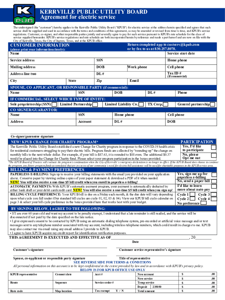 Fillable Online Agreement for Electric Service - Kerrville Public ...