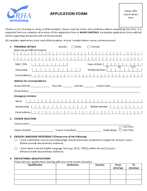 Fillable Online APPLICATION FORM - International College IMPERiA Fax ...