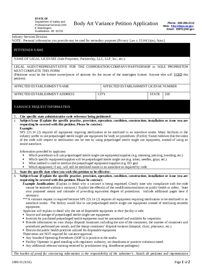 Body Art Variance Petition Application - City of Milwaukee - city milwaukee Doc Template | pdfFiller