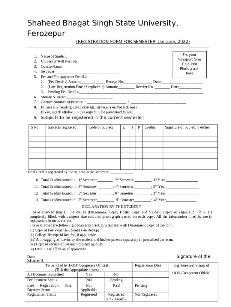 Shaheed Bhagat Singh State University, Ferozepur Admission Doc Template | pdfFiller