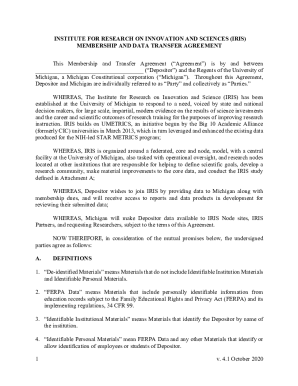 Fillable Online iris isr umich Data Transfer Agreement Signatories Fax ...