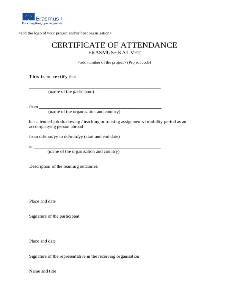 Erasmus+Certificate of attendance for staff mobility.docx Doc Template ...