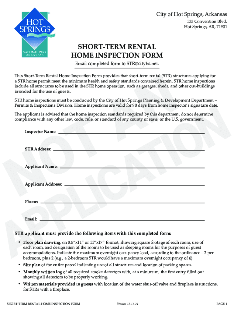 Fillable Online SHORT-TERM RENTAL HOME INSPECTION FORM Fax Email Print ...