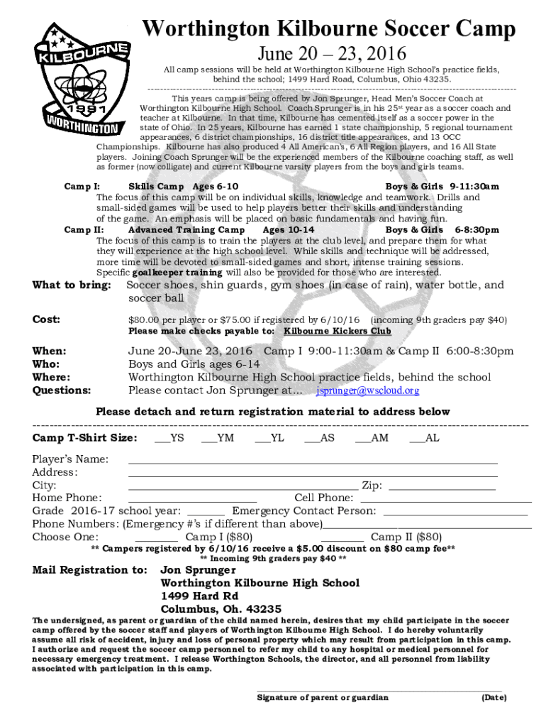 Fillable Online Worthington Kilbourne High School Boy's Soccer Fax ...
