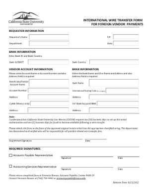 Fillable Online INTERNATIONAL WIRE TRANSFER FORM FOR FOREIGN ... Fax ...