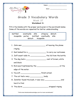Fillable Online Third Grade Vocabulary Worksheets Fax Email Print ...