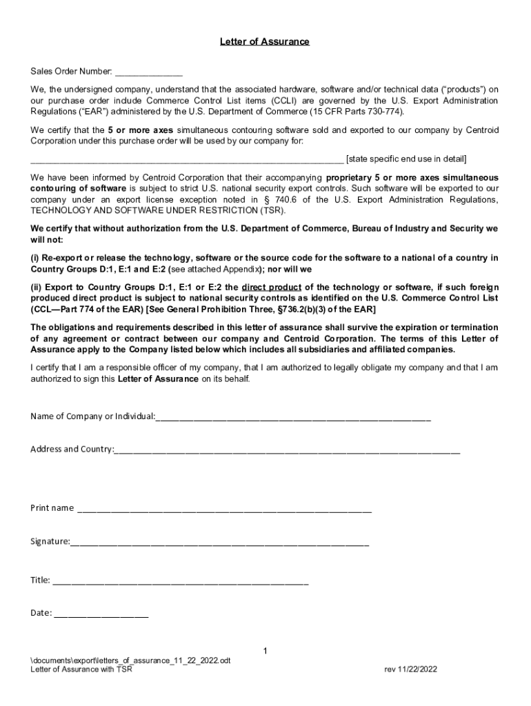 Fillable Online Letter of Assurance Name of Company or Individual Fax ...