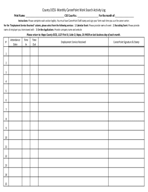 Fillable Online County DCSS- Monthly CareerPoint Work Search Activity ...