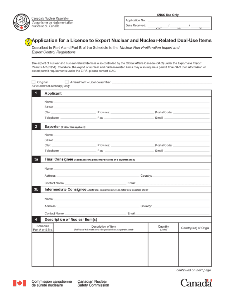 Fillable Online Application for a Licence to Export Nuclear and Nuclear ...