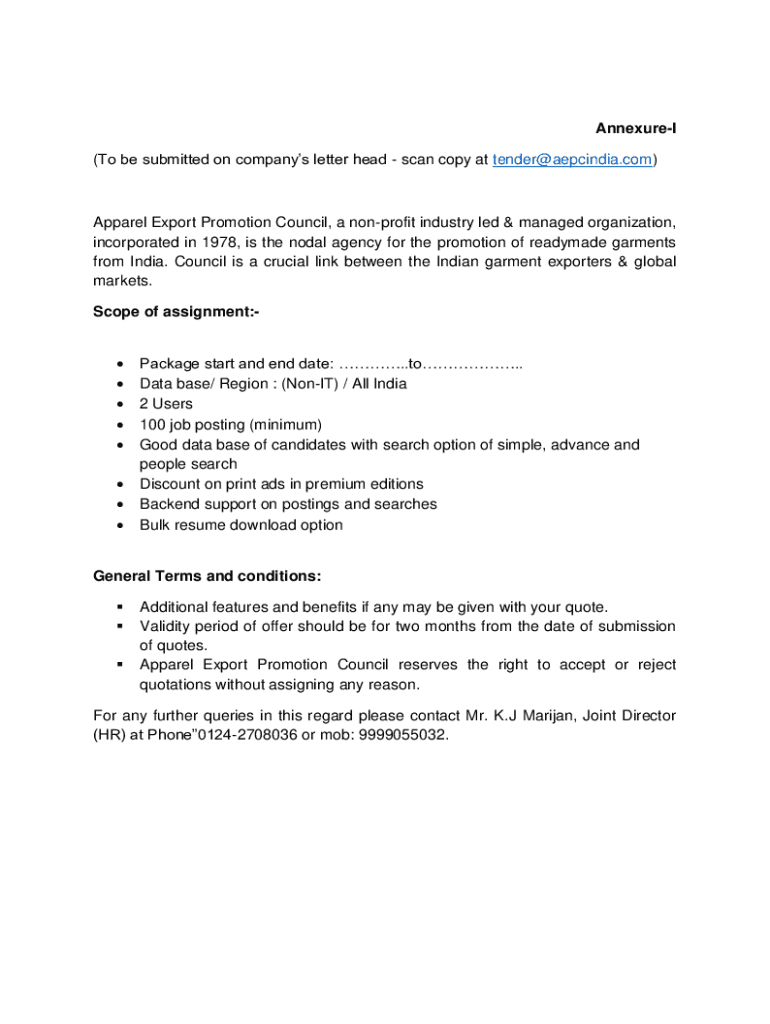 Fillable Online Annexure-I (To be submitted on company's letter head Fax Email Print - pdfFiller