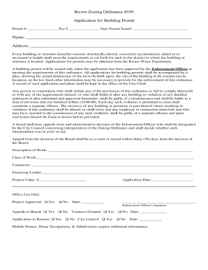 Fillable Online Rector Zoning Ordinance #359 Application for Building ...