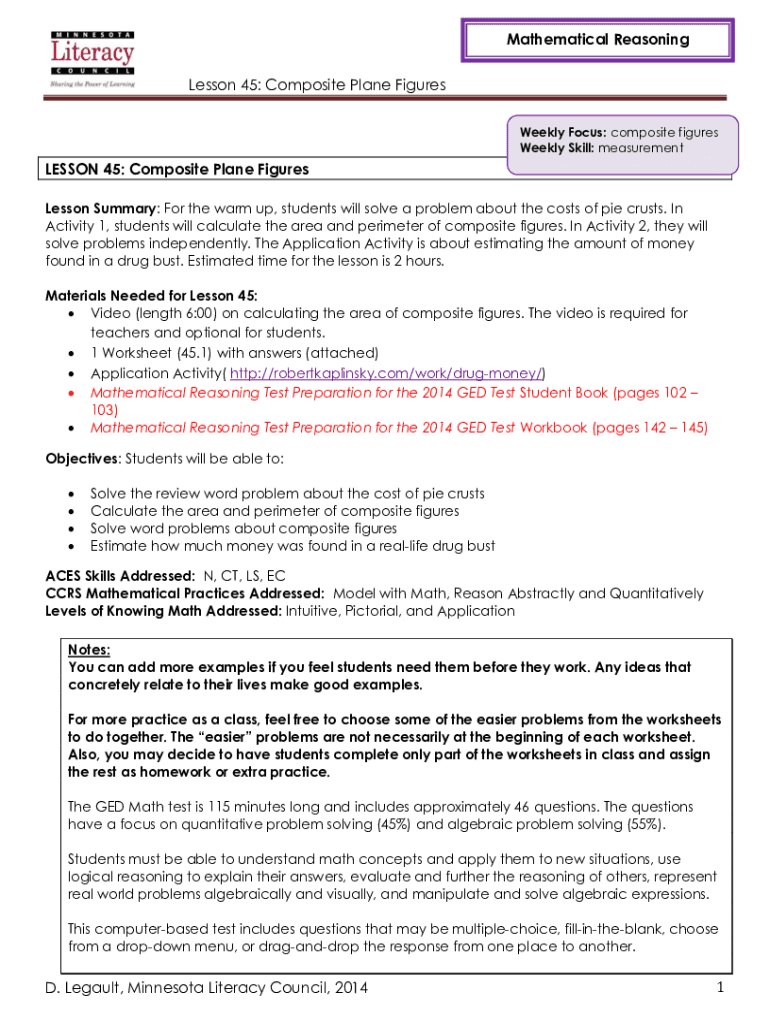 Fillable Online Sample Lesson Plan: Finding the Area of a Composite ...