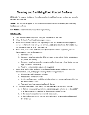 Fillable Online PURPOSE: To prevent foodborne illness by ensuring that ...