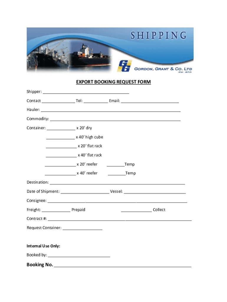 Fillable Online EXPORT BOOKING REQUEST FORM Fax Email Print - pdfFiller