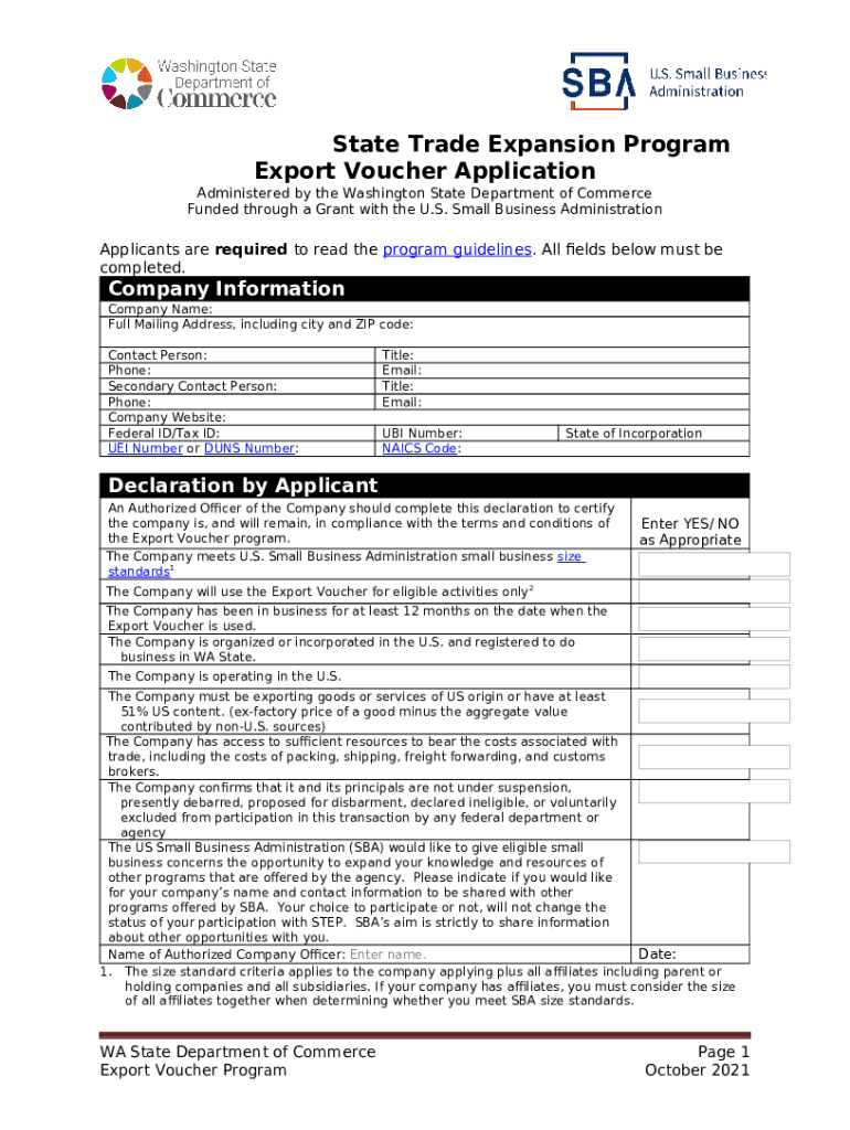 Export Voucher Program - Washington State Doc Template | pdfFiller