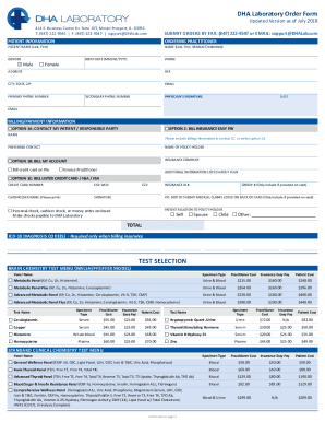 Fillable Online DHA Laboratory Order Form TEST SELECTION Fax Email ...