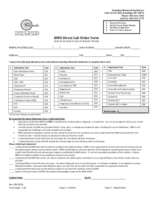 Fillable Online RMH Direct Lab Order Form Fax Email Print - pdfFiller