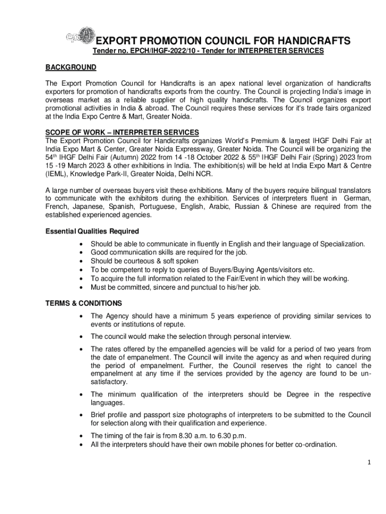 Fillable Online EPCH - About Export Promotion Council for Handicrafts ...