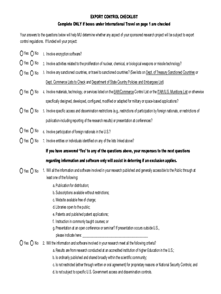 Fillable Online EXPORT CONTROL REVIEW FORM: - Montana State University ...