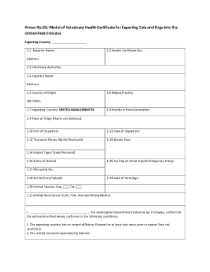 Fillable Online Request for a veterinary health certificate for ...