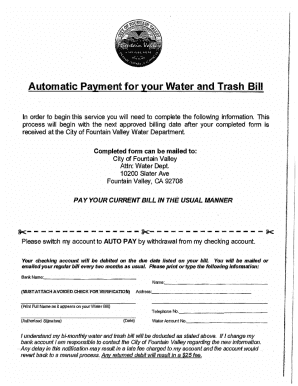 Fillable Online Automatic Payment for your Water and Trash Bill Fax ...