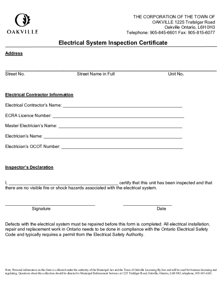 Fillable Online Electrical System Inspection Certificate Fax Email ...