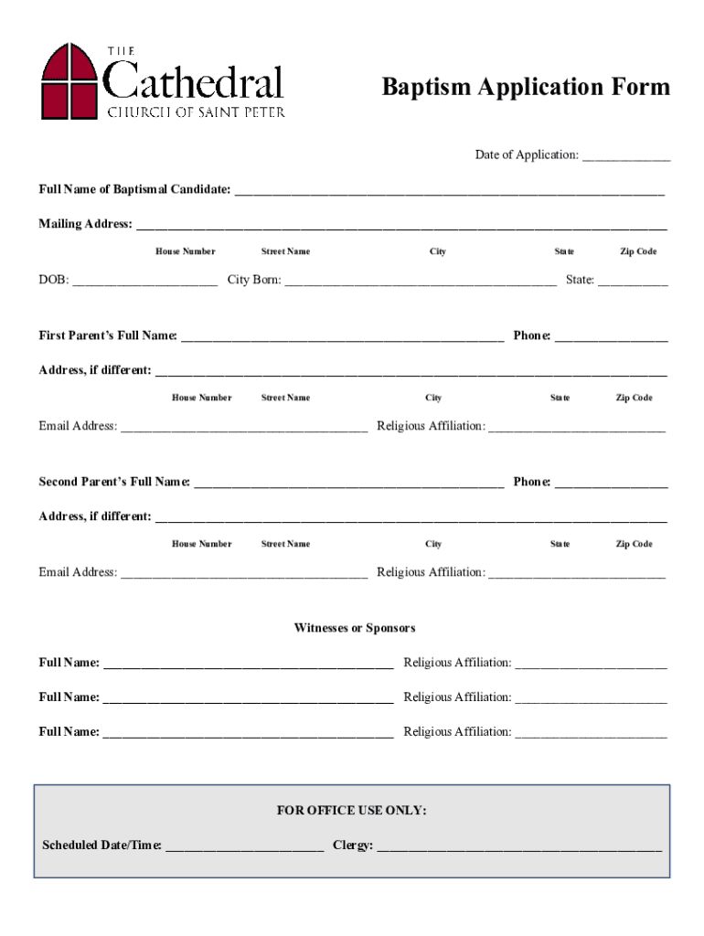 Fillable Online Request for Baptism Form St. Francis Xavier Fax Email Print - pdfFiller