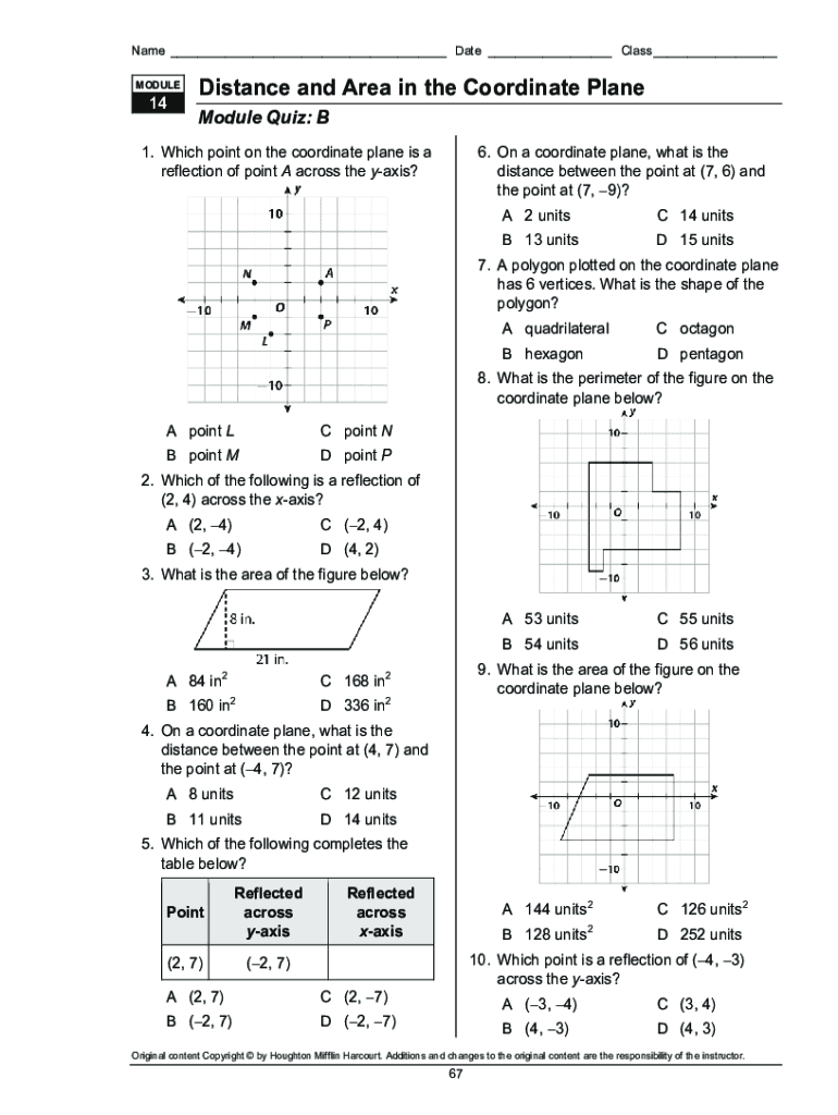 Fillable Online Module 14 Distance and Area in The Coordinate Plane ...
