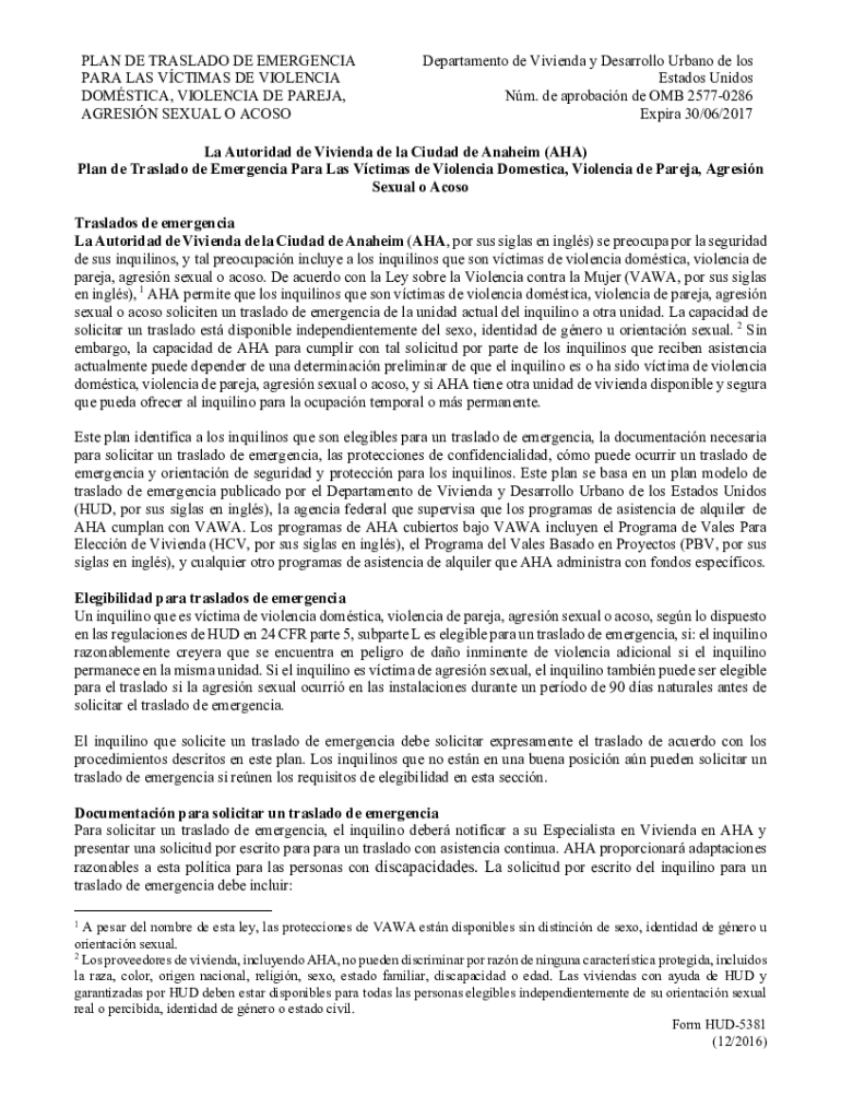 Fillable Online 2 Form HUD-5381 - Emergency Transfer Plan (Spanish) Fax ...