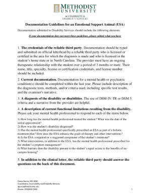 Fillable Online Documentation Guidelines for an Emotional Support ...