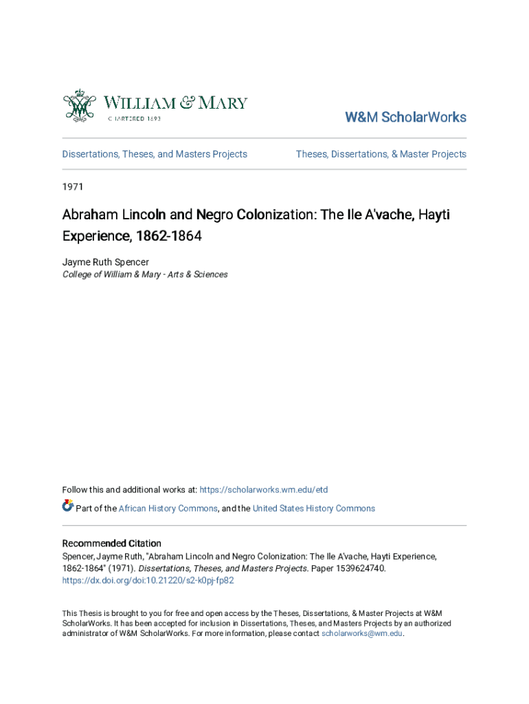 Fillable Online Abraham Lincoln and Negro Colonization: The Ile A'vache ...