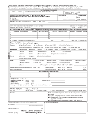 Fillable Online MCE-007 Preop History Part I. MCE-007 Preop History ...