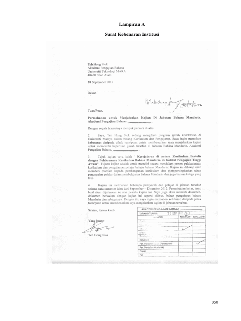 Fillable Online Lampiran A Surat Kebenaran Institusi - UM Students ...