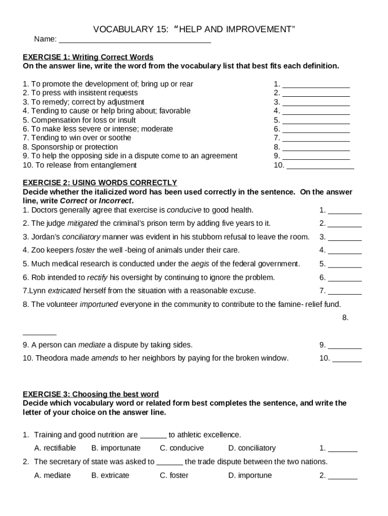 EXERCISE 1: Writing Correct Words Doc Template | pdfFiller