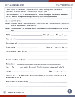 Fillable Online Application Form for STM Leader Training - Compass 28: ...