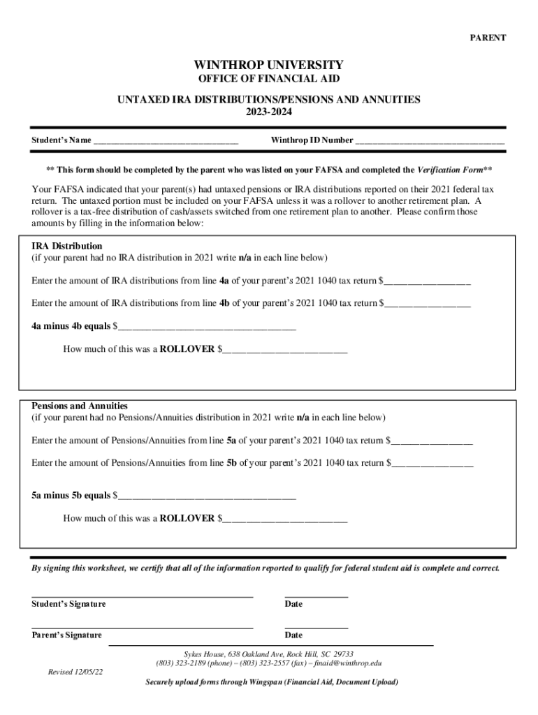 Fillable Online 2022-2023 Parent IRA and Pension/Annuity Rollover Tax Year Fax Email Print ...