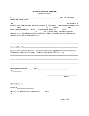 Fillable Online Affidavit for Beneficiary Death Deed (Transfer on Death ...