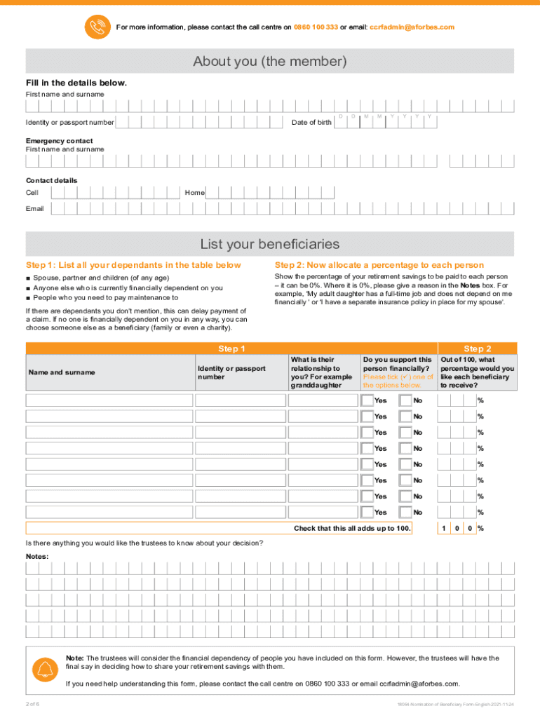 Fillable Online Nomination of beneficiary form Fax Email Print - pdfFiller