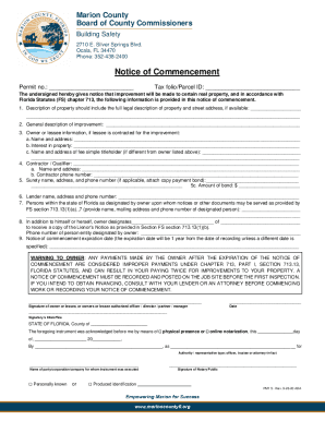 Fillable Online Notice of Commencement - Marion County Fax Email Print ...