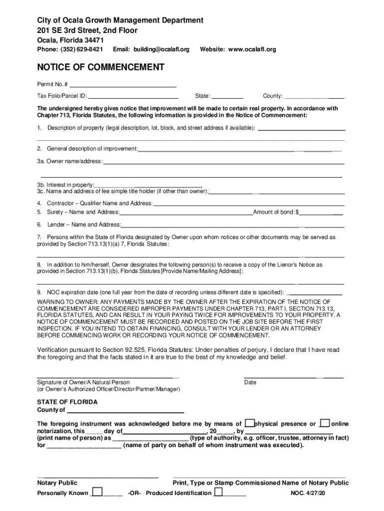 Fillable Online Notice of Commencement Fax Email Print - pdfFiller