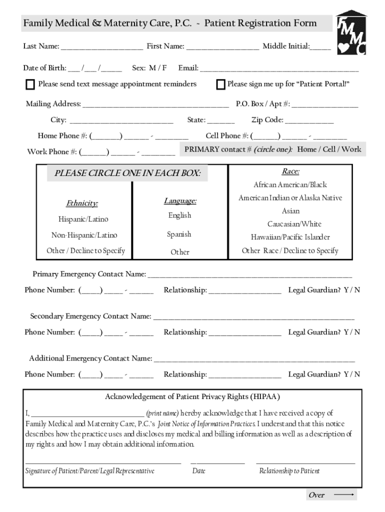 Fillable Online Family Medical & Maternity Care, P.C. Patient ...