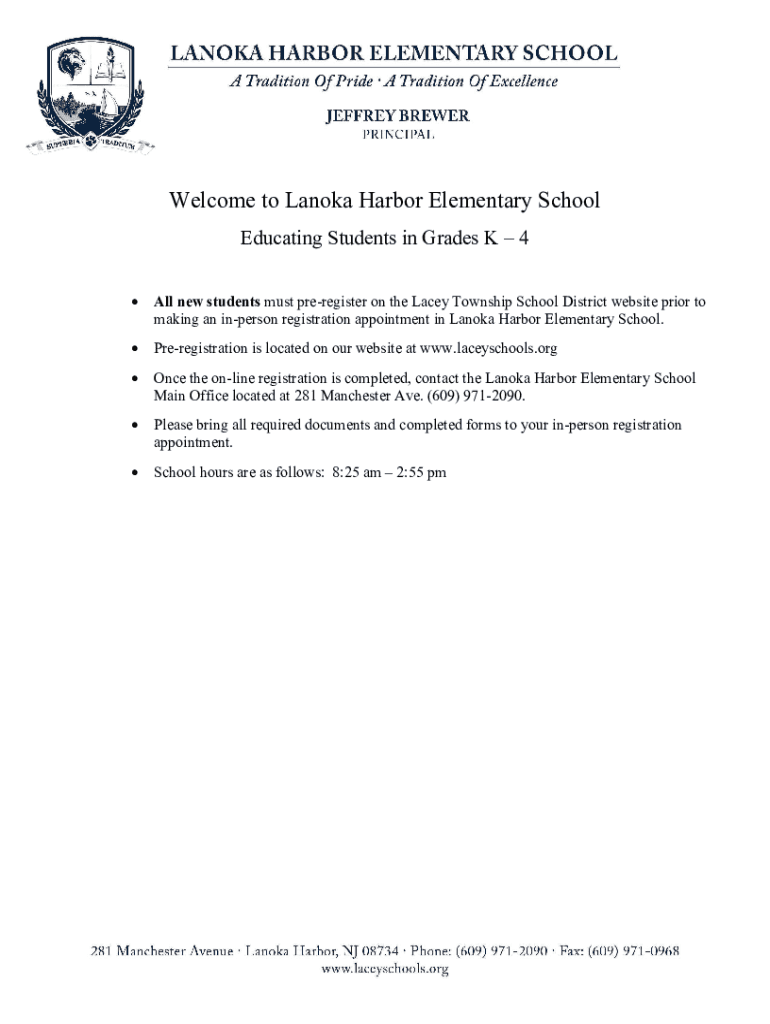 Fillable Online Grades 1 to 12 Pre-registration - Lacey Township School District Fax Email Print ...