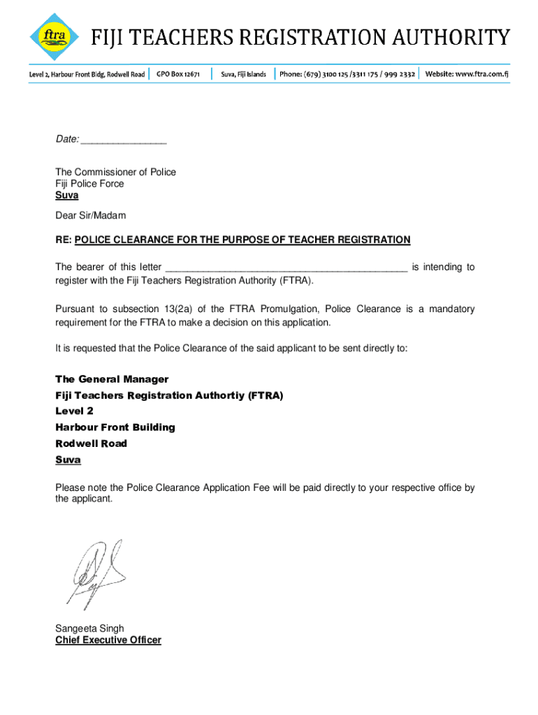Fillable Online POLICE CLEARANCE FOR THE PURPOSE OF Fax Email Print ...