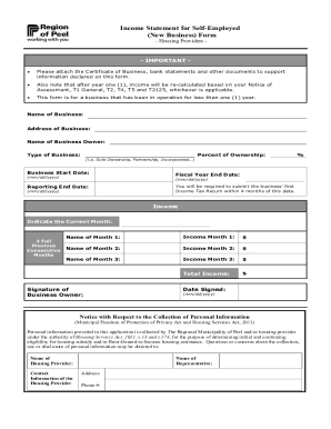 Fillable Online Income Statement for Self-Employed (New Business) Form ...