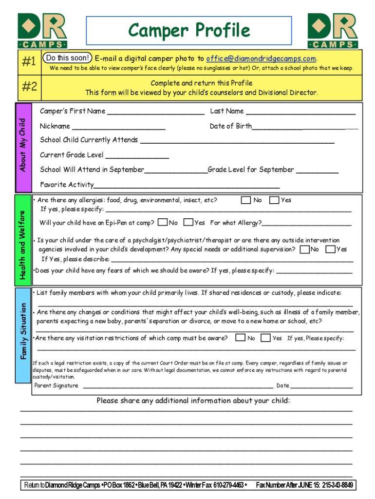 Fillable Online Camper Profile Form - HubSpot Fax Email Print - pdfFiller