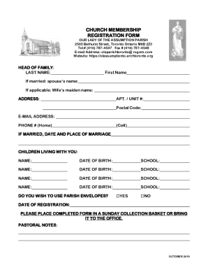 Fillable Online CHURCH MEMBERSHIP REGISTRATION FORM Fax Email Print - pdfFiller