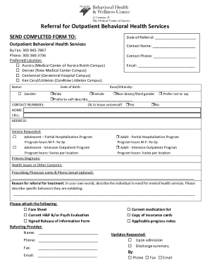 Fillable Online Referral for Outpatient Behavioral Health Services. Referral Form Fax Email ...